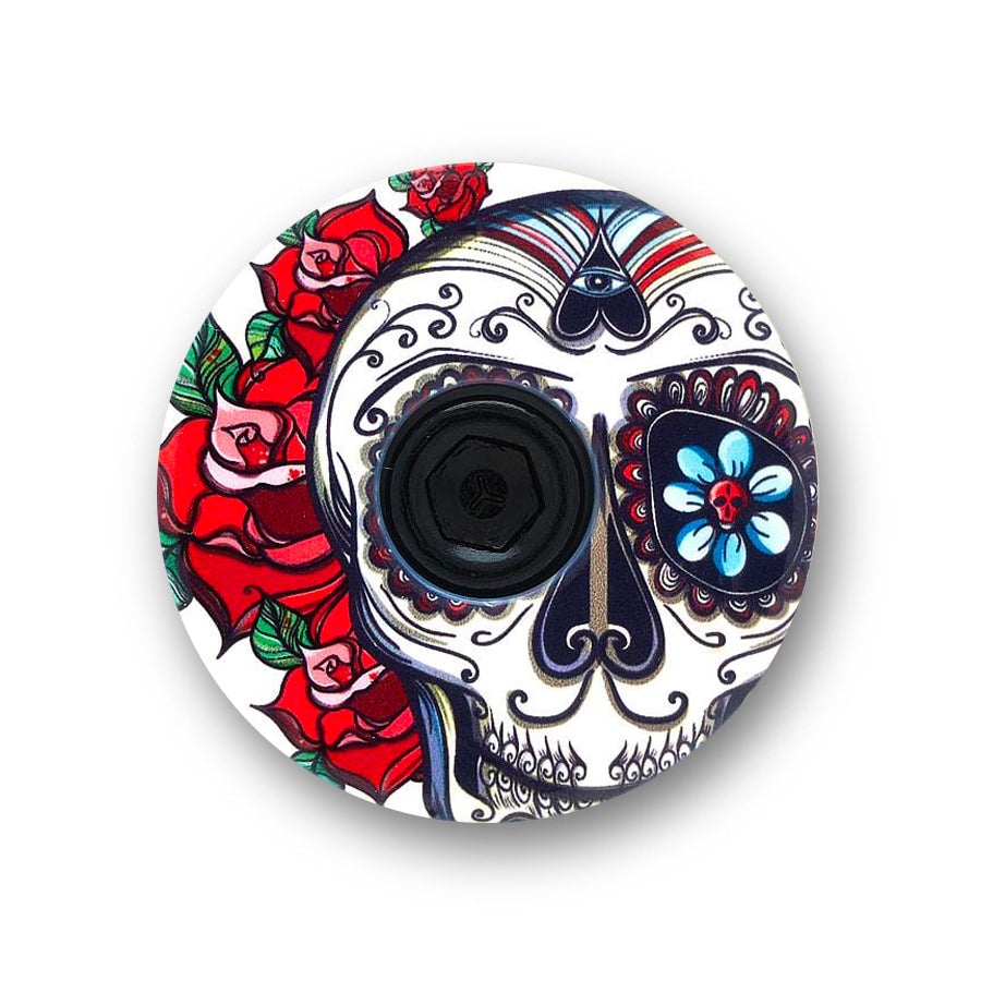 Sugar Skull and Roses Bicycle Headset/Stem Cap by KustomCaps - KUSTOM VENTURES